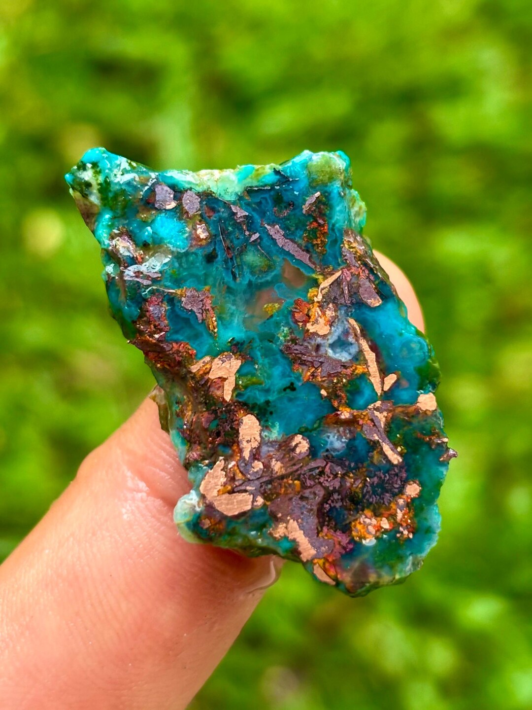 Blue Chrysocolla With Native Copper Cabochon: Natural Specimen ...