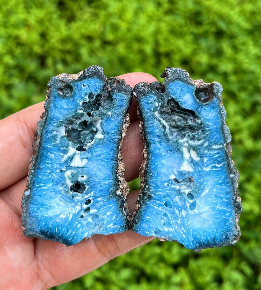 Blue Seam Agate Slab Pairs Blue Ice Crystal Nakaurite Spirit and ...