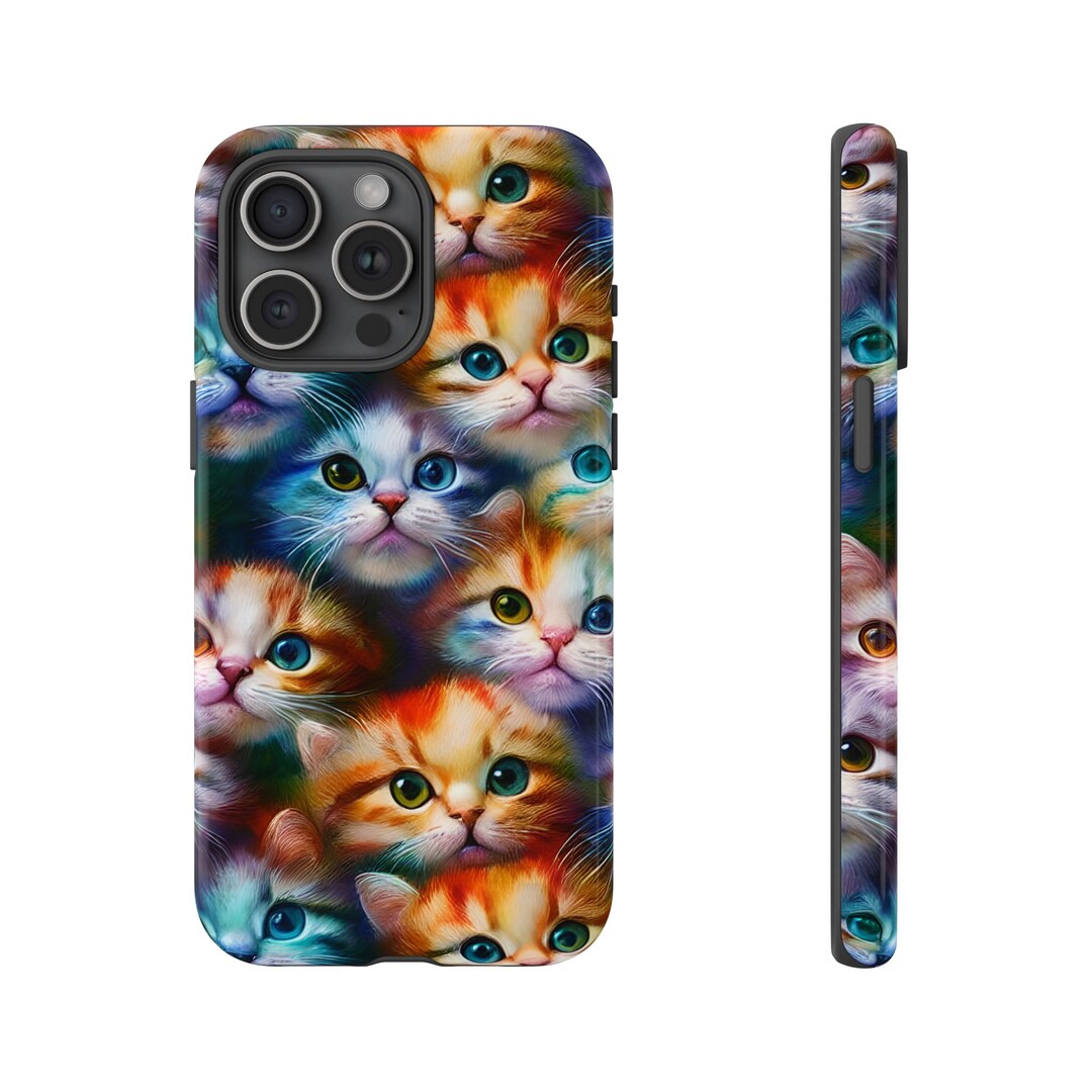 Colorful Happy Kittens Phone Case Cute Multicolor Cat Design Protective ...