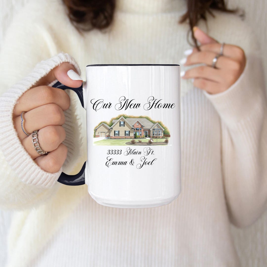 Personalized House Illustration Mug, Custom Address Coffee Cup, Realtor ...