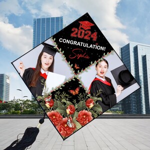 Personalized 2 Photos Floral Class of 2024 Photo Graduation Cap, Gift ...