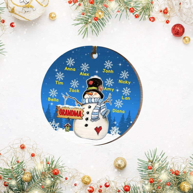 Personalized Grandma Snowman Christmas Ornament Custom Grandkid Snow Ornament Gift for Grandma ...