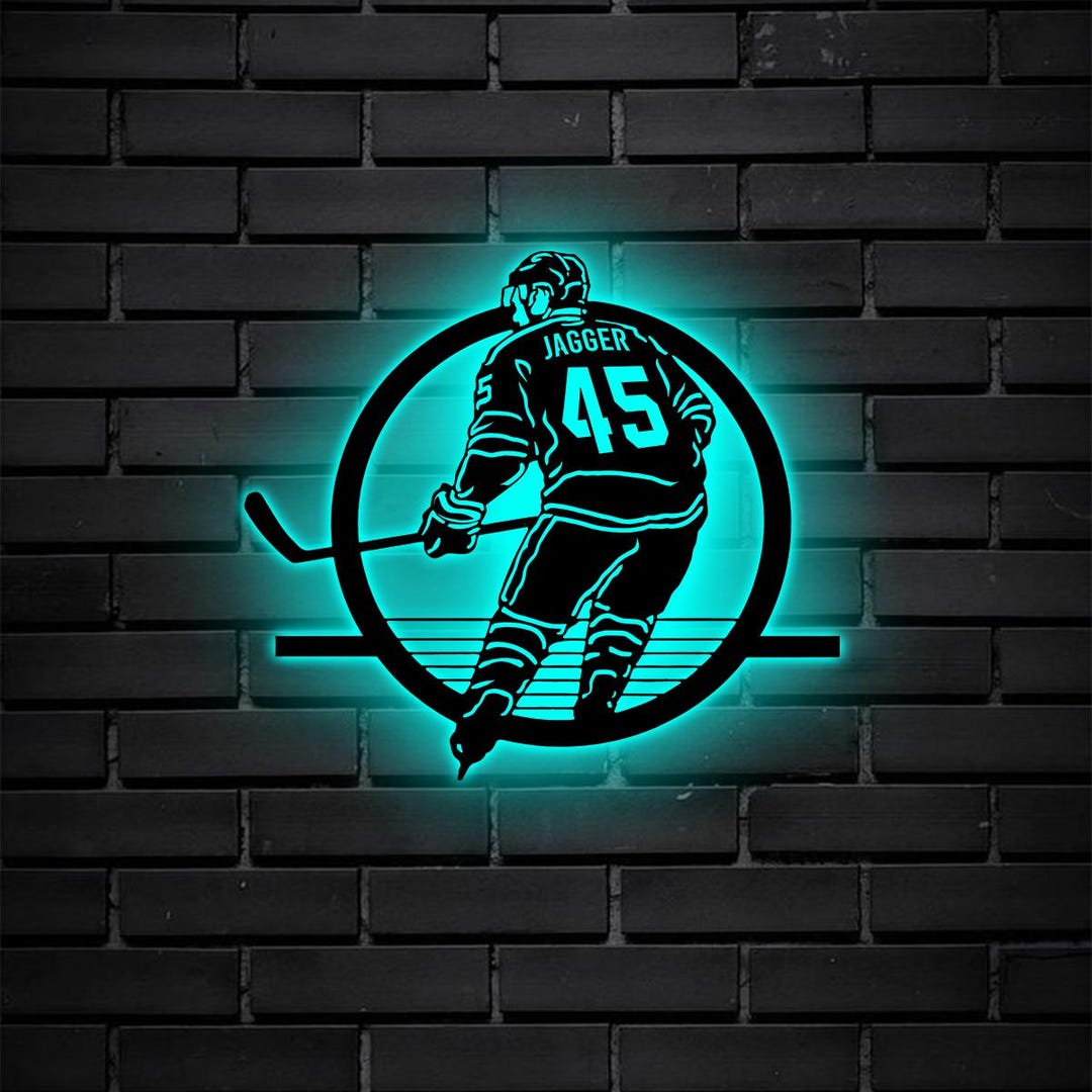 Personalized Hockey Metal Wall Art LED Light Hockey Player Name Sign ...