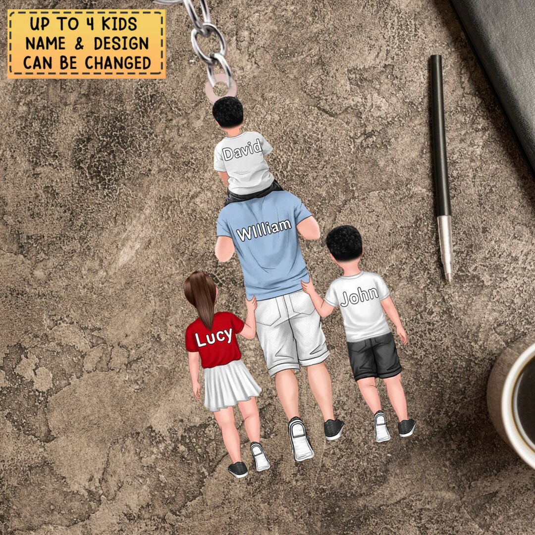 Personalized Dad & Kids Acrylic Keychain, Father's Day Gift for Dad ...