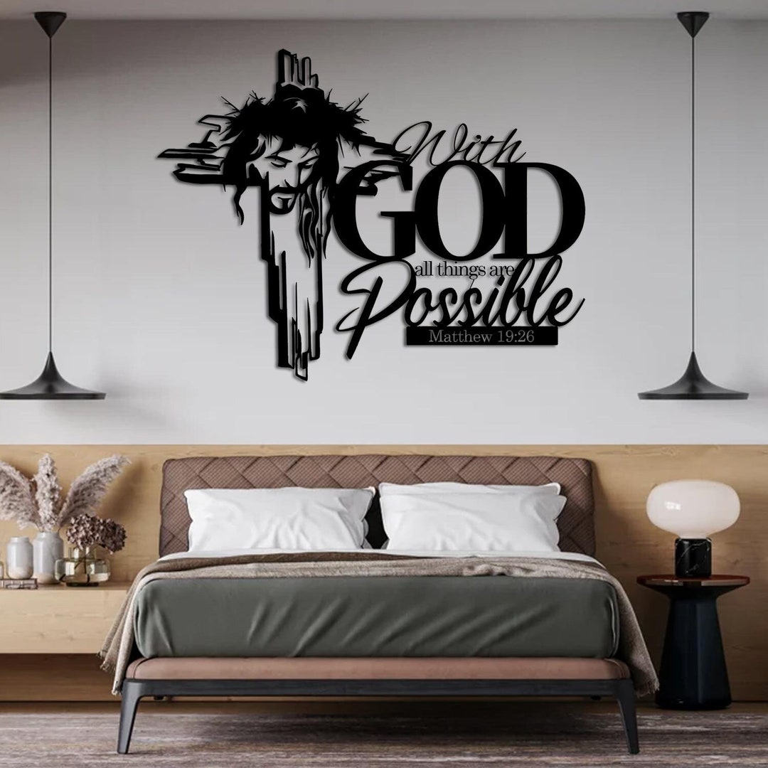 Bible Verse Wall Decor/christian Matthew 19:26 Metal Art Home Monogram ...