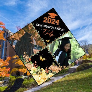 Personalized 2 Photos Floral Class of 2024 Photo Graduation Cap, Gift ...