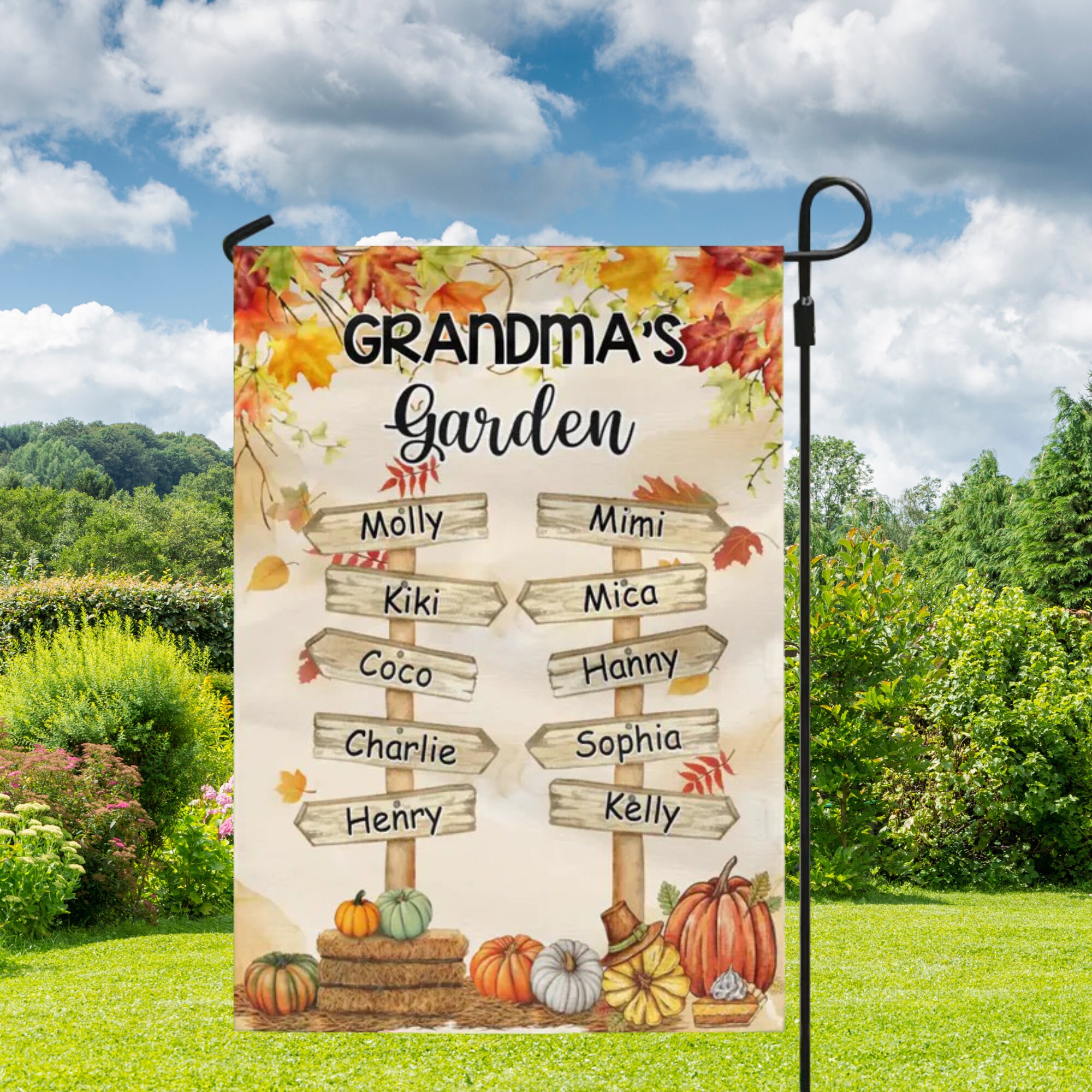 Personalized Grandma Fall Season Flag Sign Custom Kids Name - Etsy