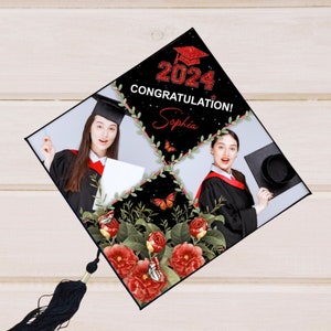 Personalized 2 Photos Floral Class of 2024 Photo Graduation Cap, Gift ...