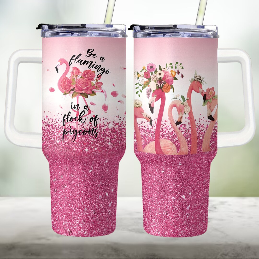 Personalized Flamingo Tumbler 40 Oz With Handle and Straw Insulated Cup ...