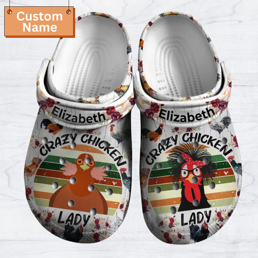 Personalized Name Crazy Chicken Lady Clogs Shoes, Birthday Gift for ...