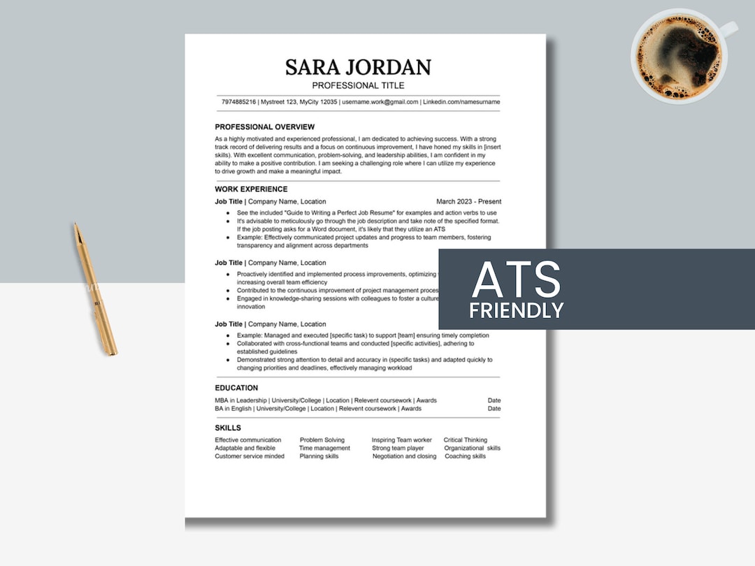 ATS Friendly Resume Template for Google Docs, Word and Pages Resume ...