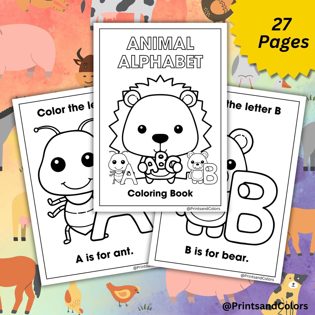 Animal Alphabet Coloring Pages, 27 Simple Coloring Pages for Kids ...