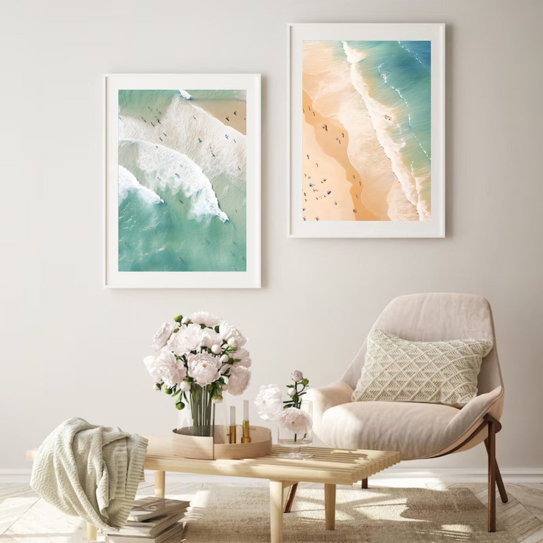 Aerial Beach Print Set of 2,ocean Art Print,beach Wall Art,beach Print ...