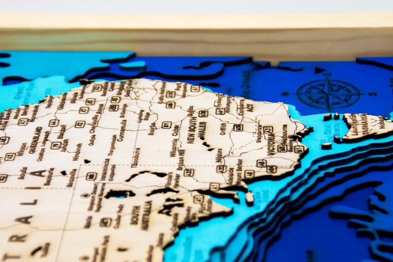 Custom Australia Wooden Map – 3D Layered Pine Wall Art - Etsy Australia