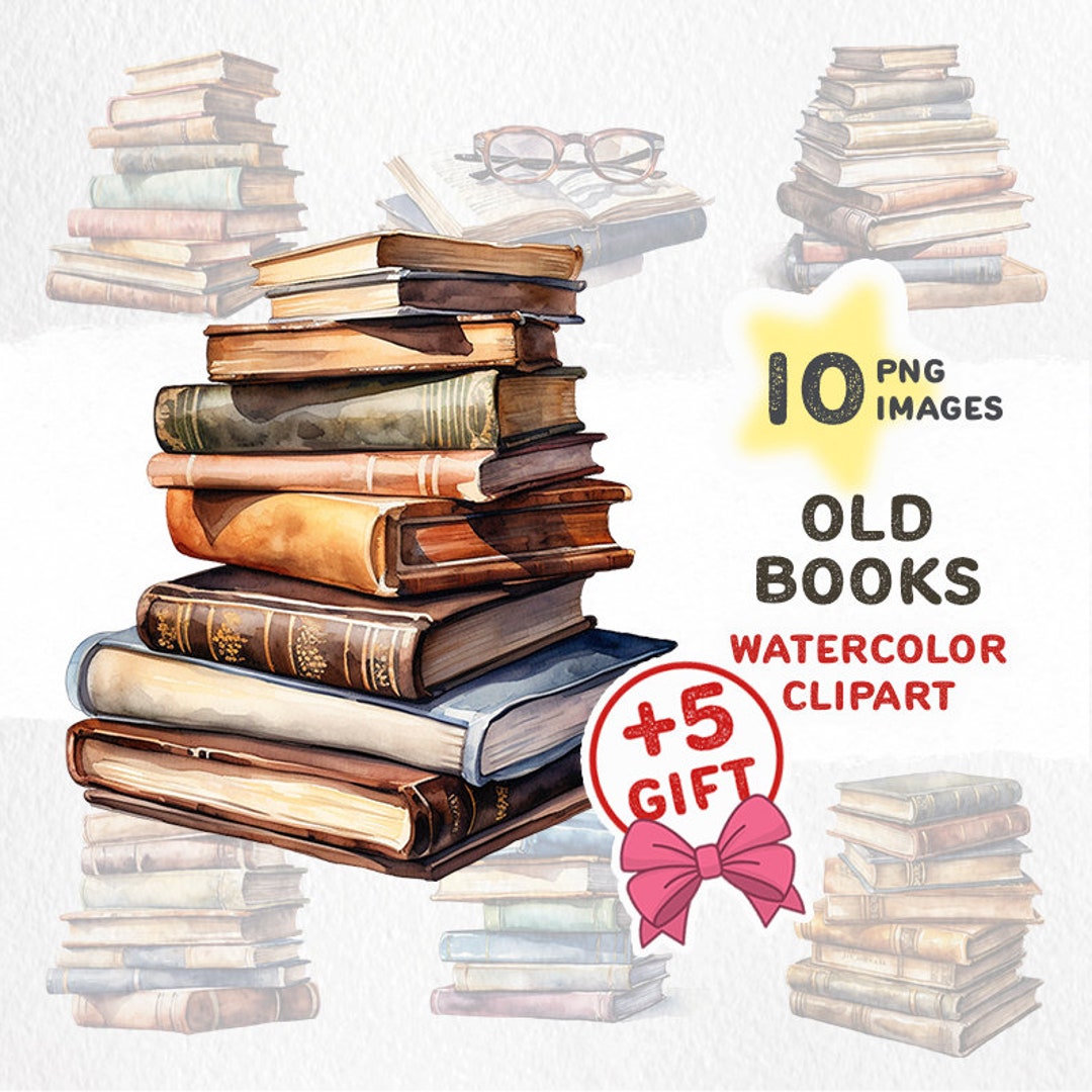Books Clipart Watercolor Clip Art Vintage Book Clipart - Etsy