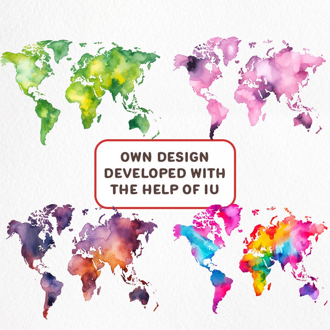 Watercolor World Map Clipart Set 18 PNG Images Bonus 5 - Etsy UK