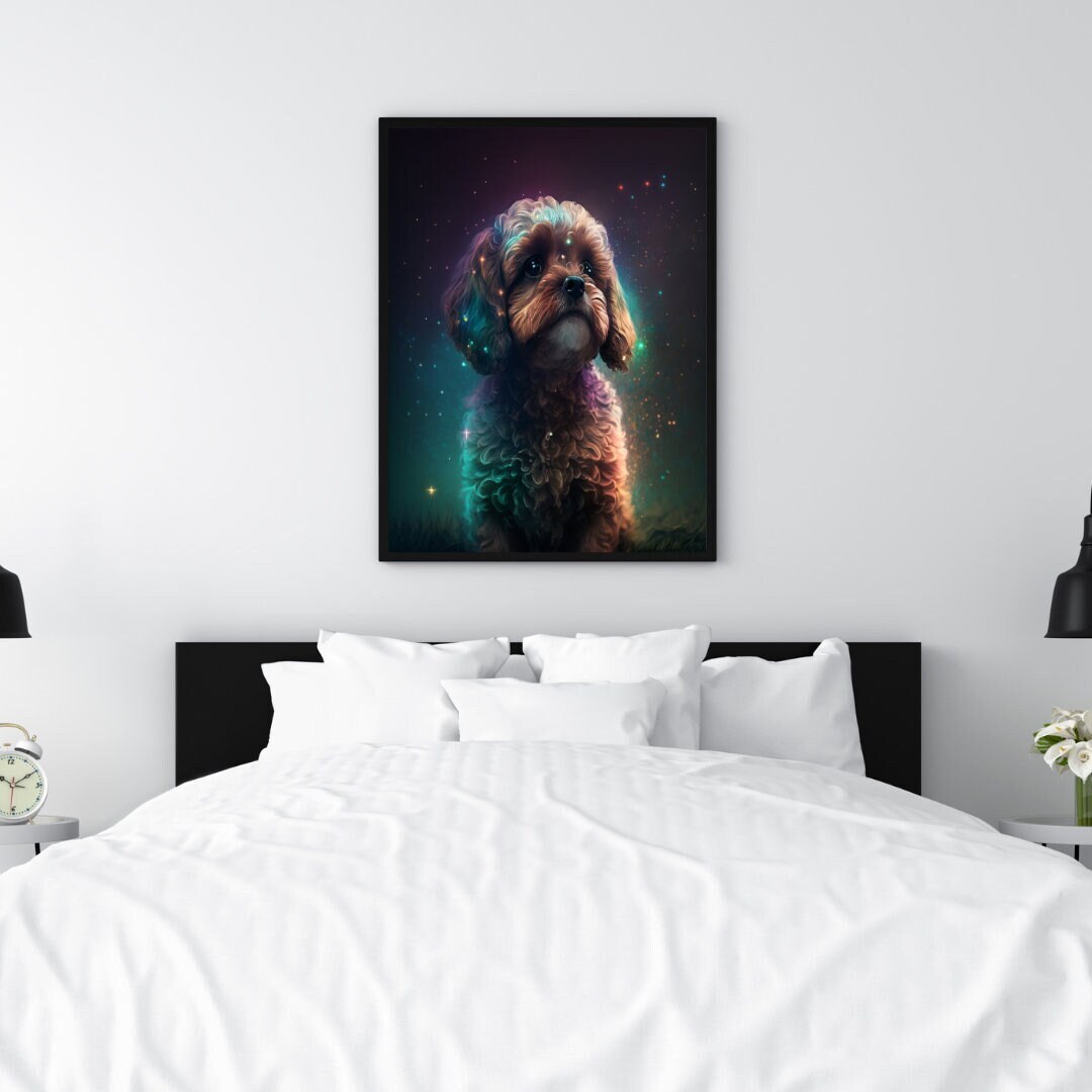 Phantasmal Iridescent Rainbow Cavoodle Digital Wall Art Cosmic Cavapoo ...