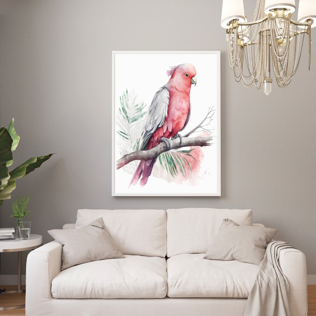 Watercolor Australian Galah Native Bird Digital Wall Art JPEG Cockatoo ...
