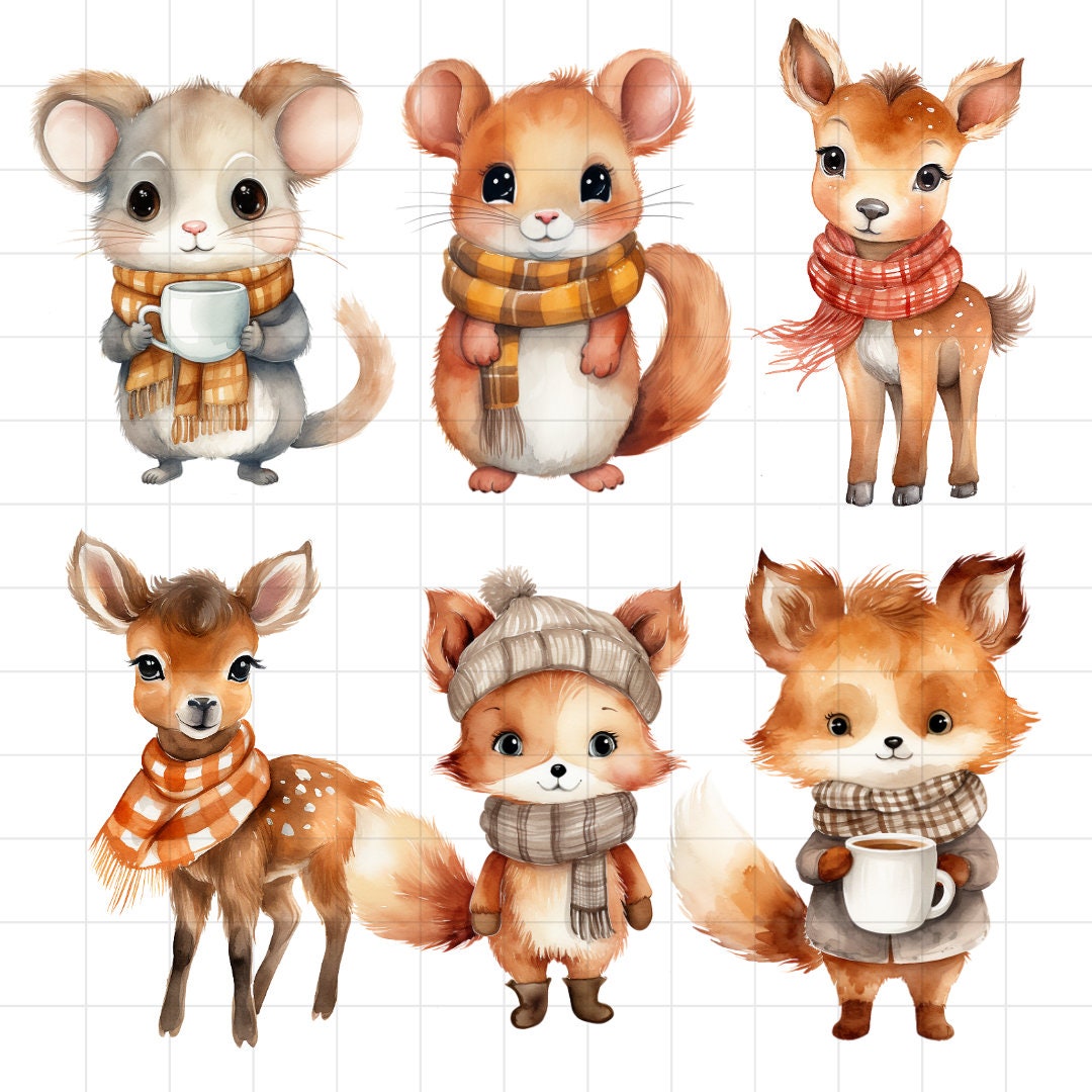Cute Watercolor Autumn Animals Clipart Woodland Animal Clipart Fall ...