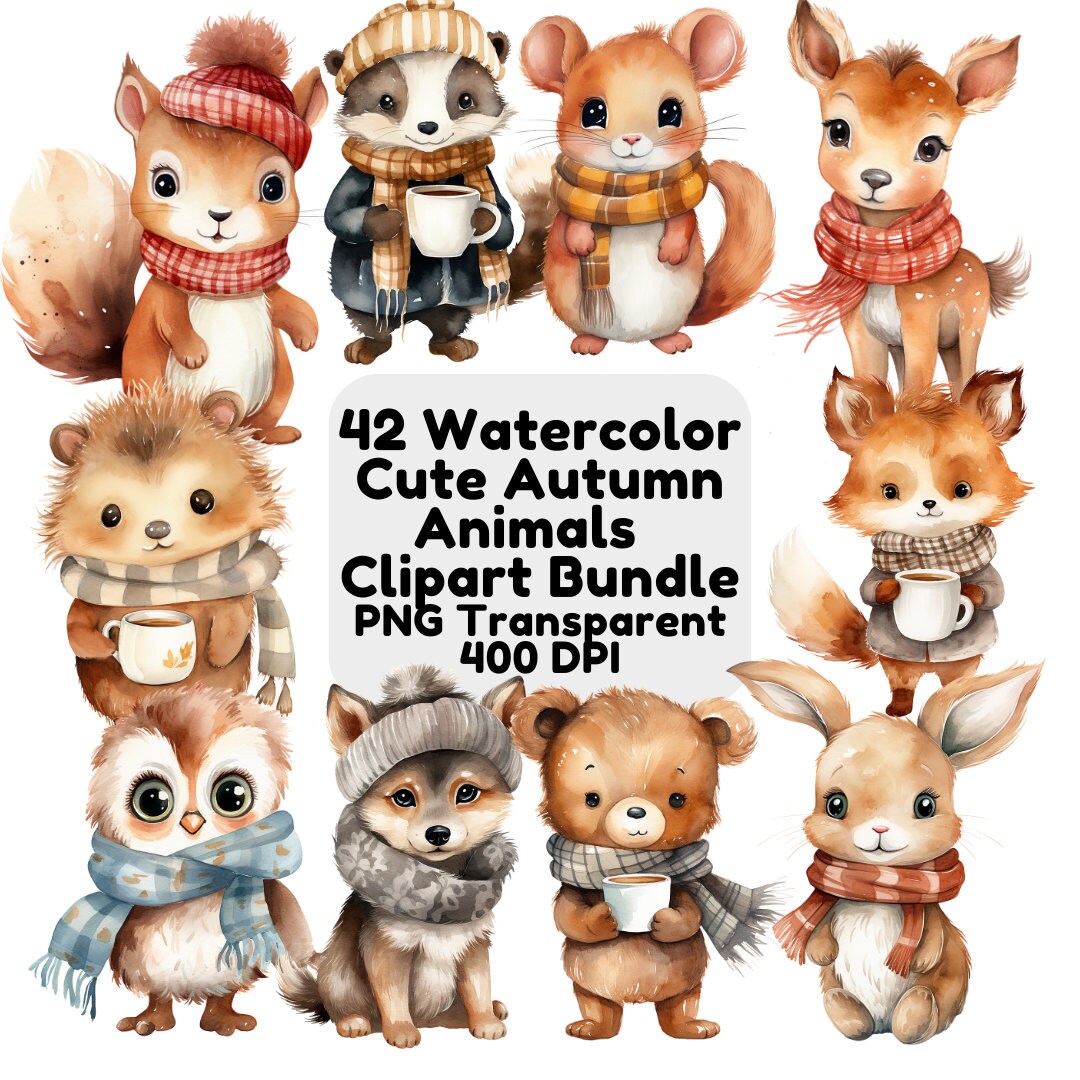 Cute Watercolor Autumn Animals Clipart Woodland Animal Clipart Fall ...