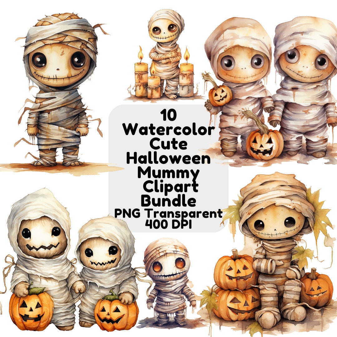 Enchanting Watercolor Halloween Mummy Clipart Spooky Playful ...