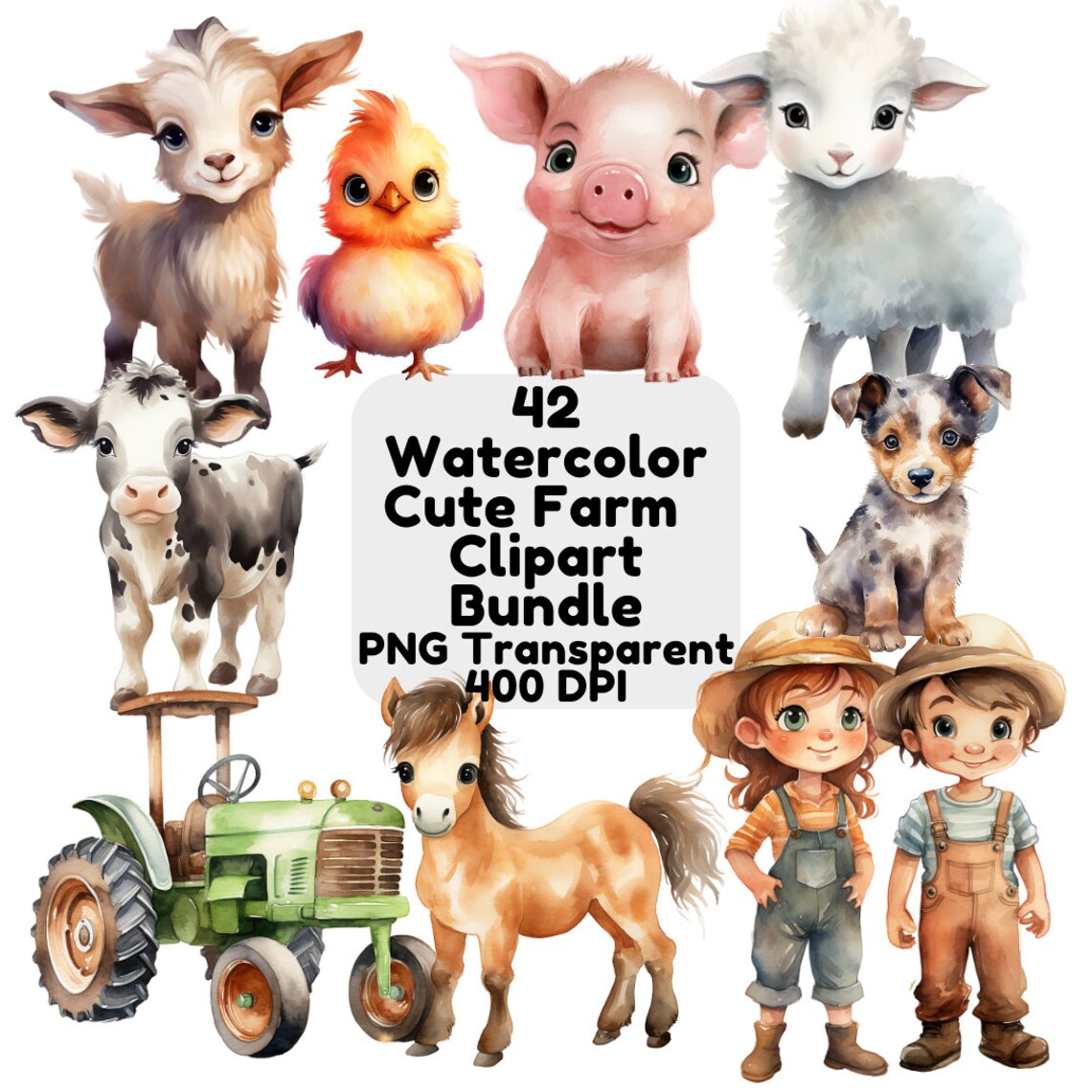 Cute Farm Clipart Farm Animals Watercolor Digital Clipart Nursery Decor ...