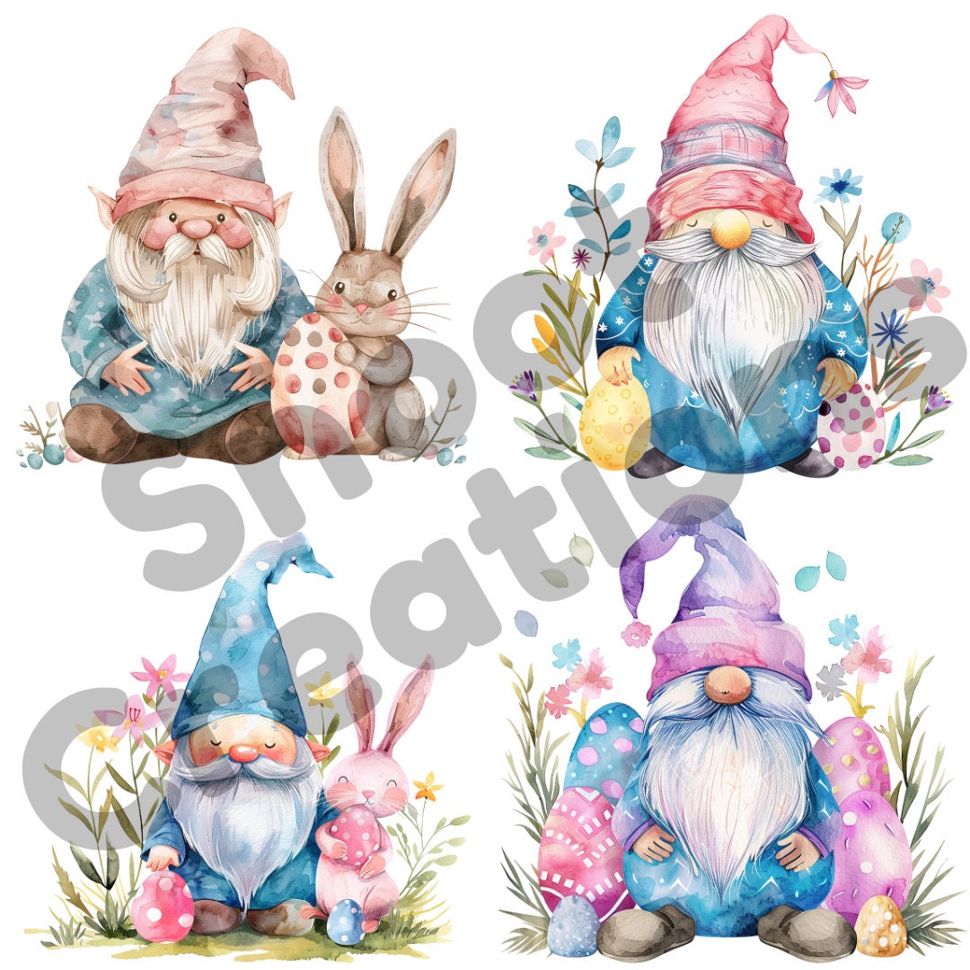 Cute Garden Gnome Clipart Bunny Clip Art Watercolor Easter Gnome ...