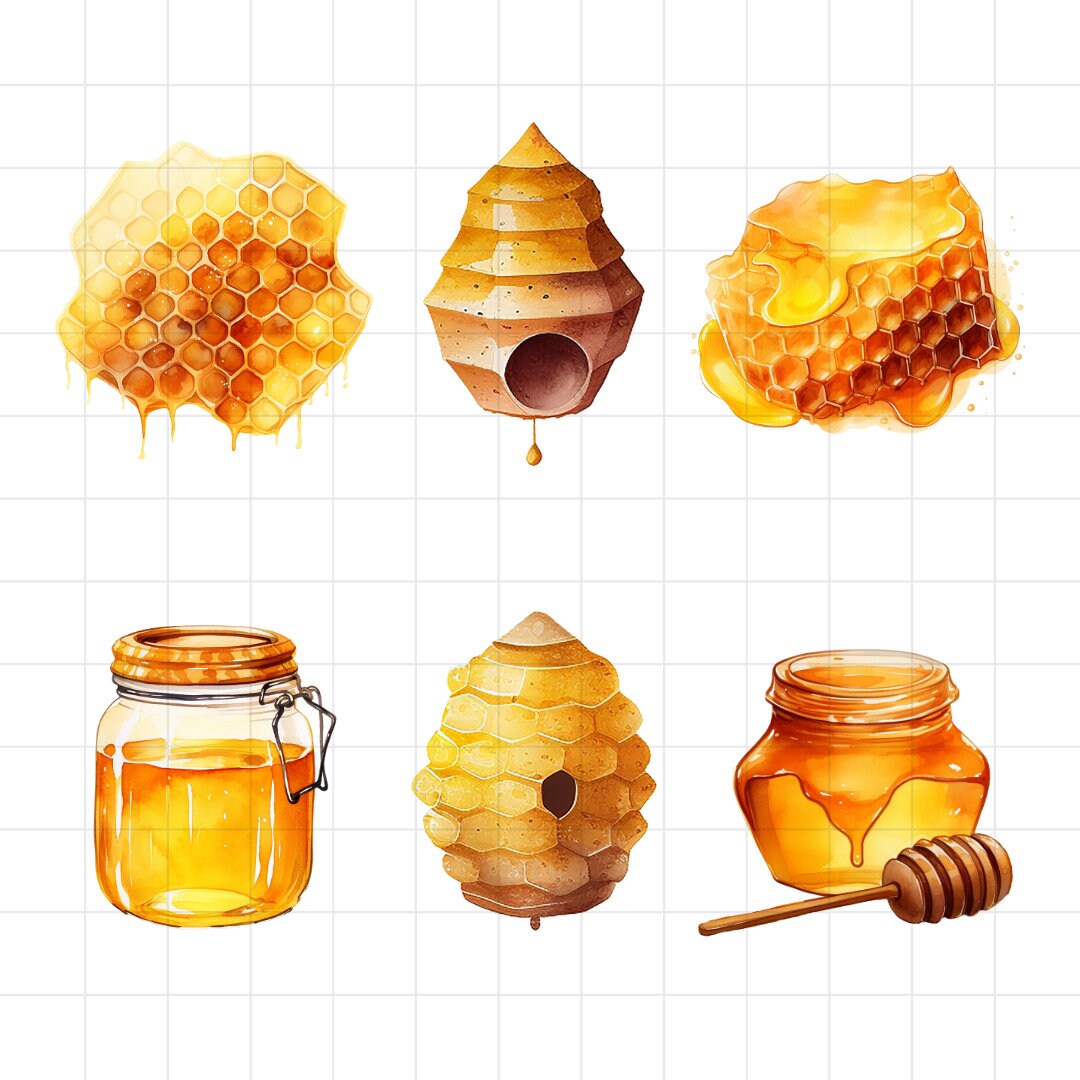 Cute Watercolor Bees Bears Honey Clipart Nursery Decor Honey Bee Png ...