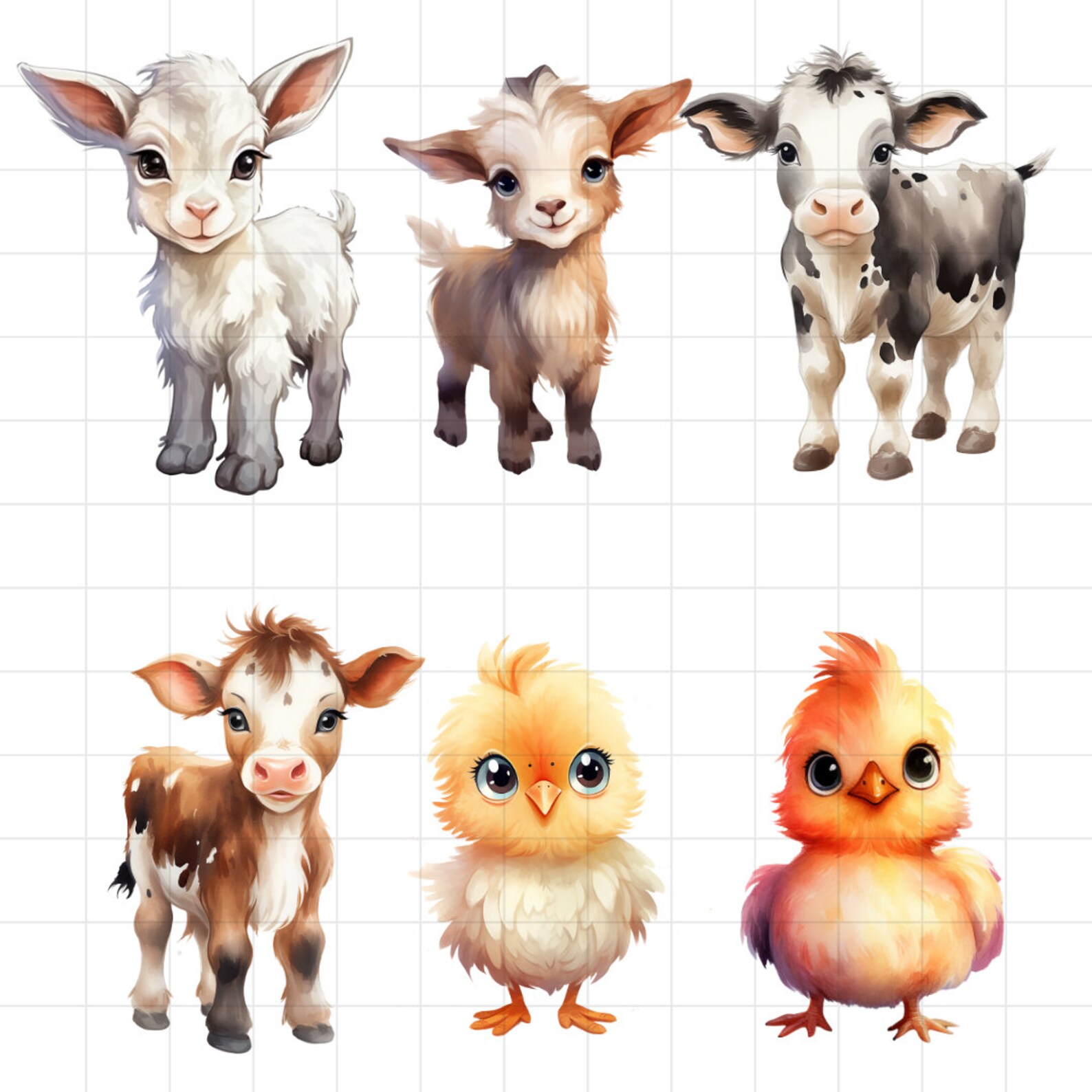 Cute Farm Clipart Farm Animals Watercolor Digital Clipart Nursery Decor ...