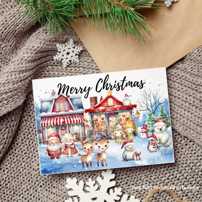 Cute Watercolor North Pole Clipart Bundle Christmas Decor Holiday ...