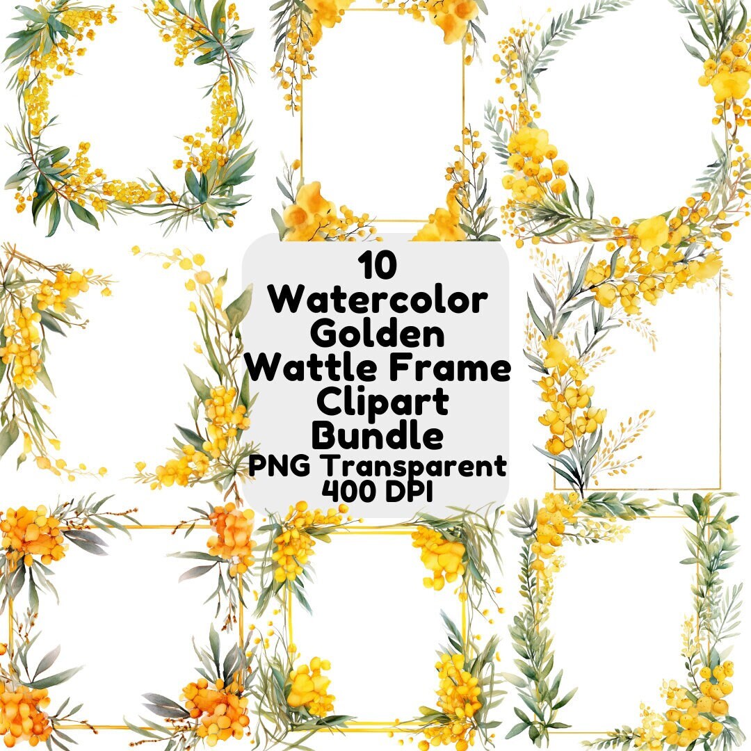 Golden Wattle Clipart Frame Clipart Flower Invitation Frames Digital ...