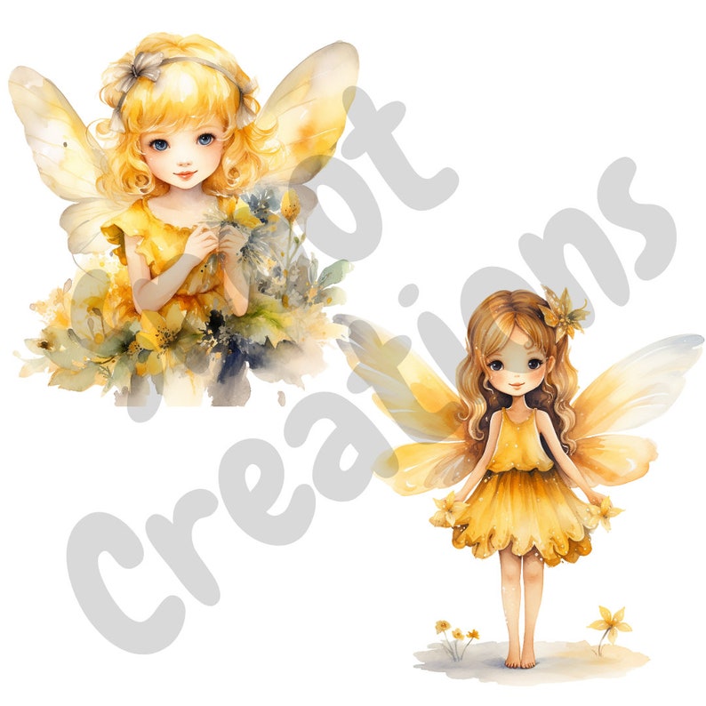 Cute Watercolor Yellow Fairy Clipart Fantasy Graphics Crafts Decor ...