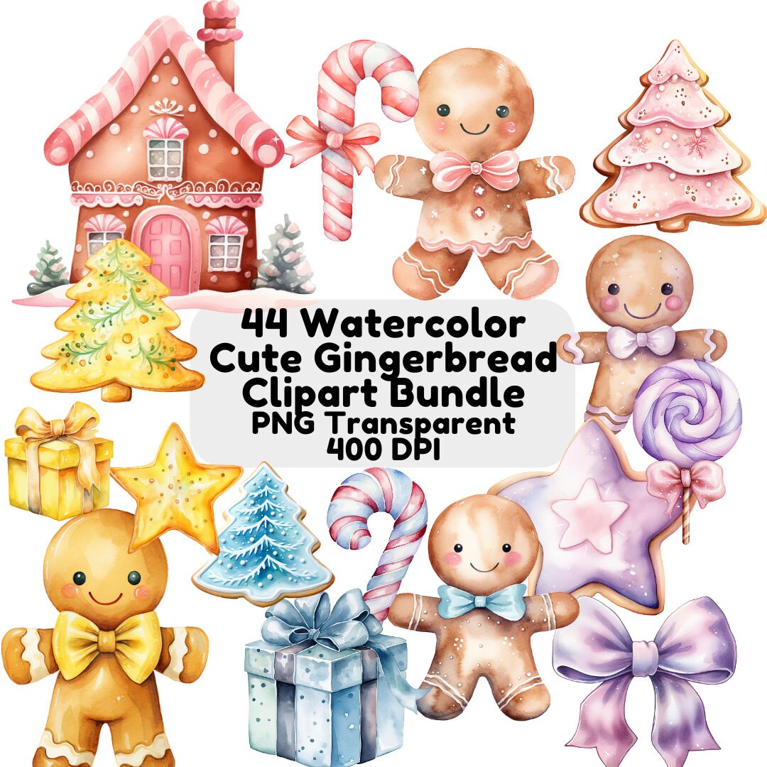 Cute Watercolor Gingerbread Clipart Bundle Holiday Winter Crafts ...