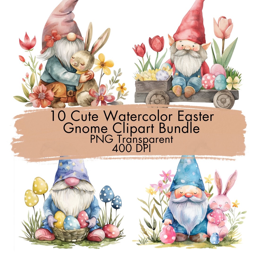 Cute Garden Gnome Clipart Bunny Clip Art Watercolor Easter Gnome ...