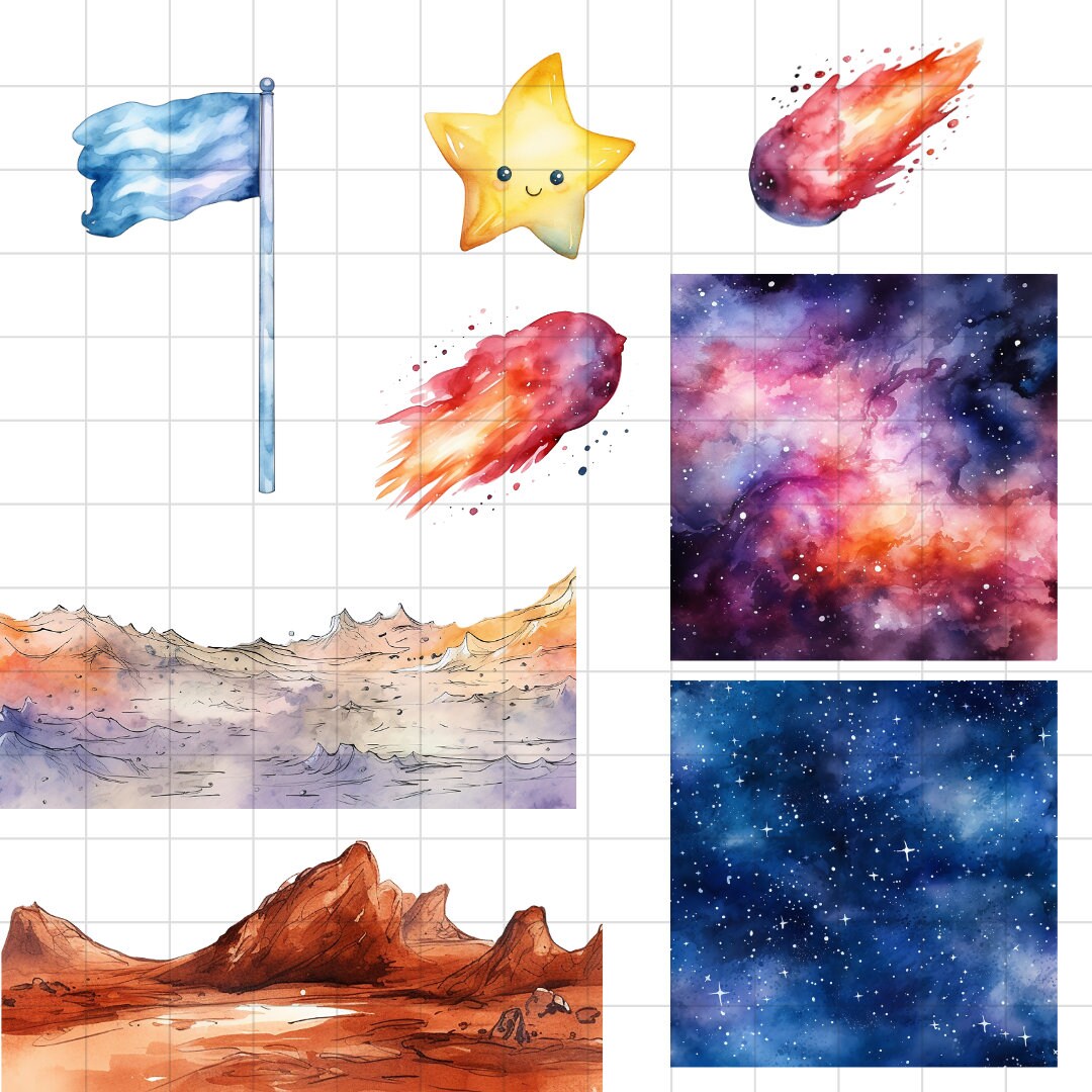 Cute Watercolor Space Clipart Nursery Decor Adorable Astronaut - Etsy