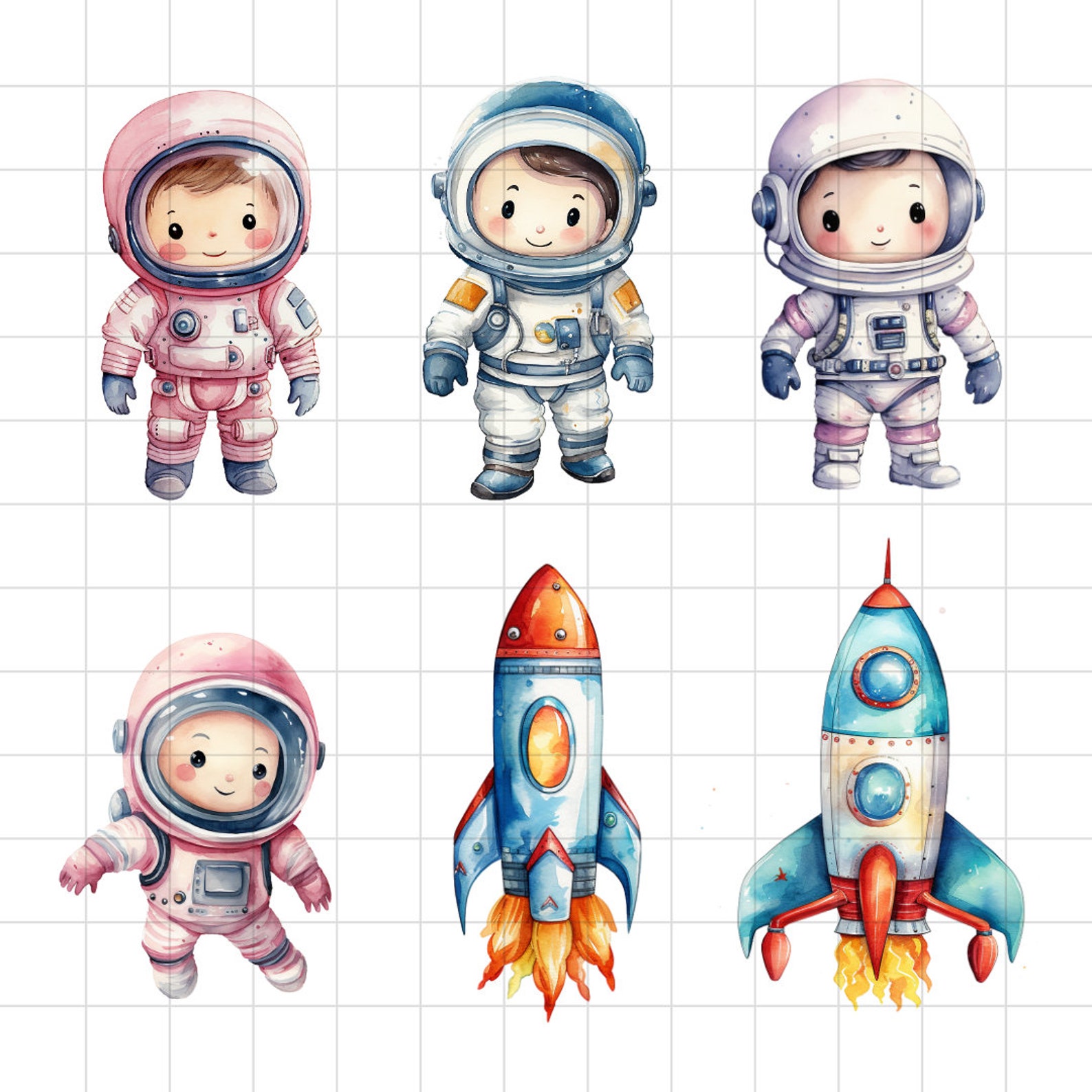 Cute Watercolor Space Clipart Nursery Decor Adorable Astronaut - Etsy