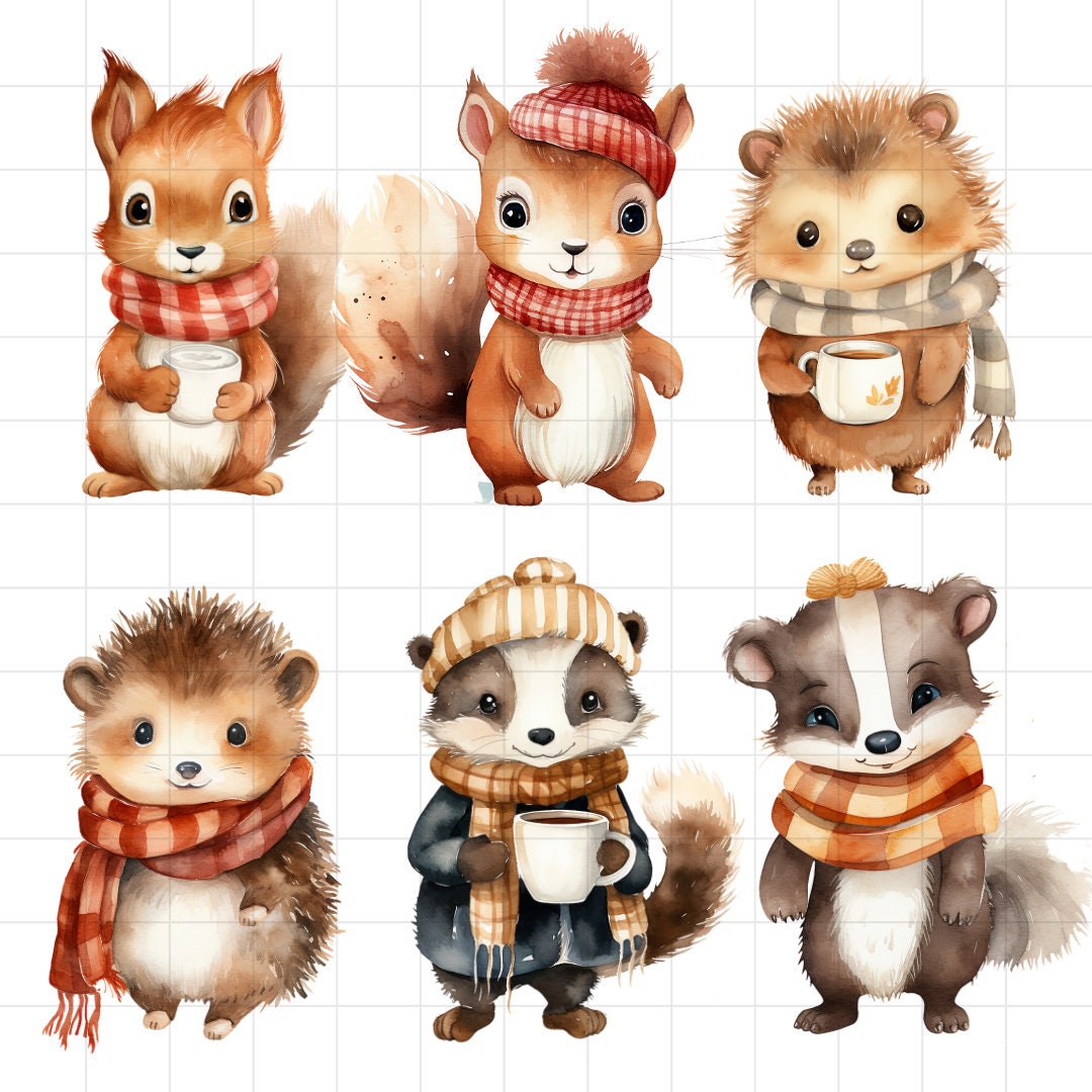 Cute Watercolor Autumn Animals Clipart Woodland Animal Clipart Fall ...