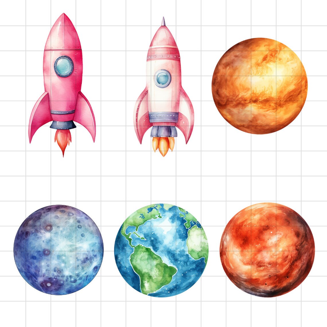 Cute Watercolor Space Clipart Nursery Decor Adorable Astronaut - Etsy