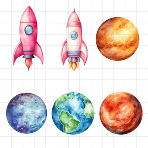 Cute Watercolor Space Clipart Nursery Decor Adorable Astronaut Clipart ...