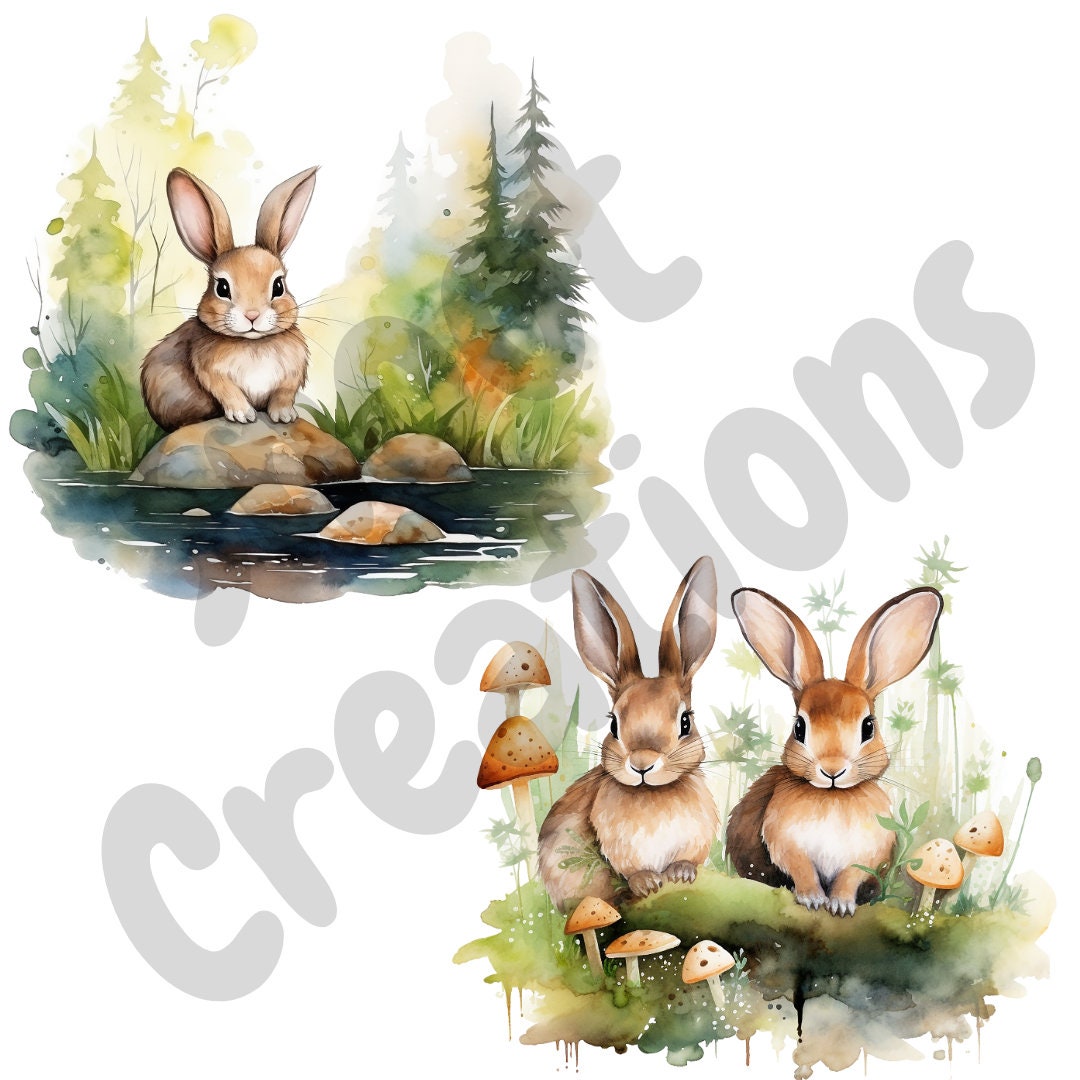 Watercolor Clipart Cute Bunny Clipart Nursery Art Woodland Animal Bunny ...