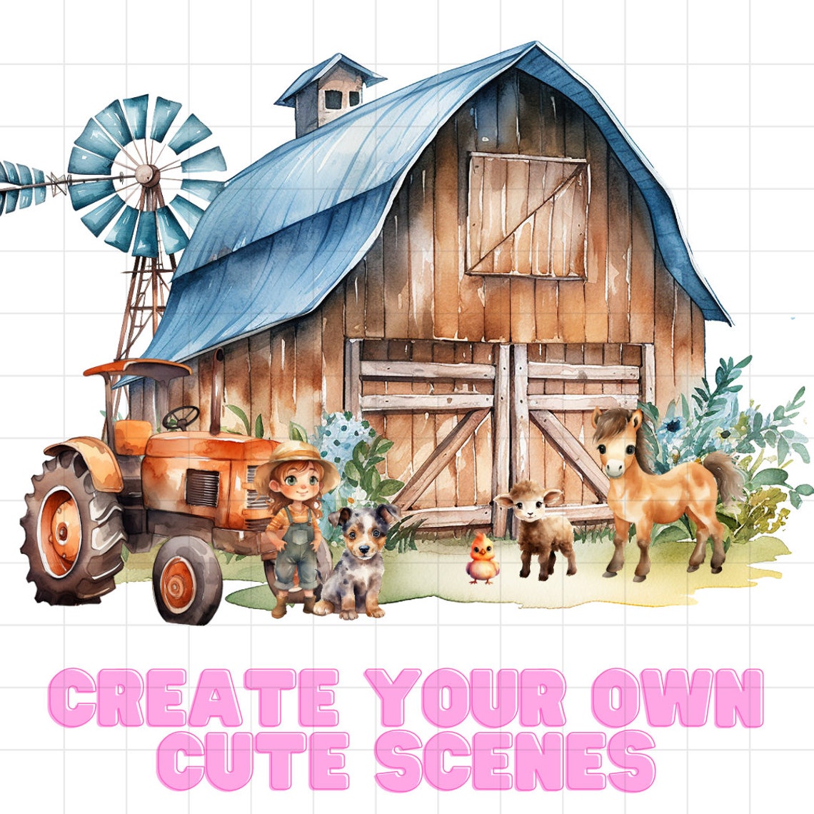 Cute Farm Clipart Farm Animals Watercolor Digital Clipart Nursery Decor ...