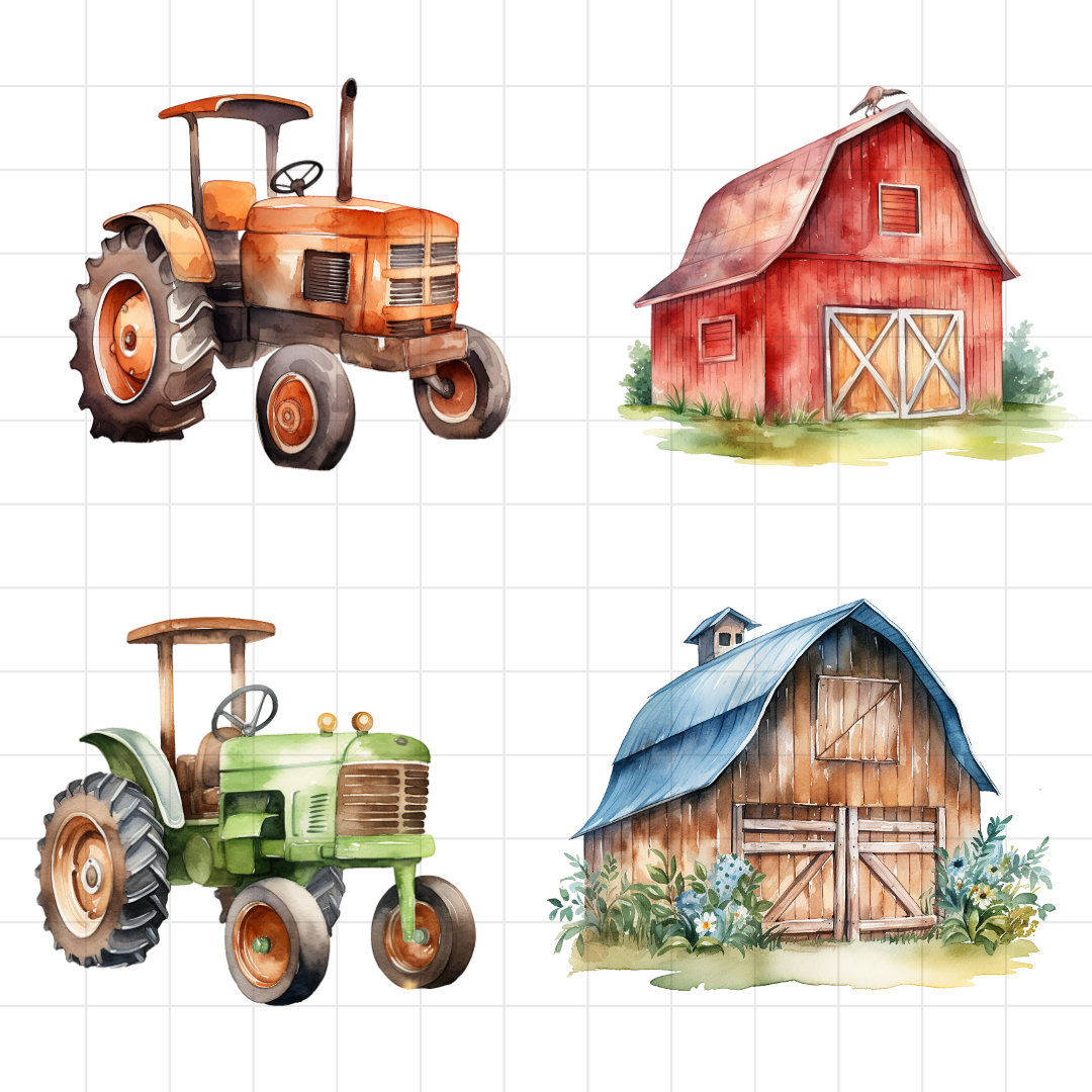 Cute Farm Clipart Farm Animals Watercolor Digital Clipart Nursery Decor ...