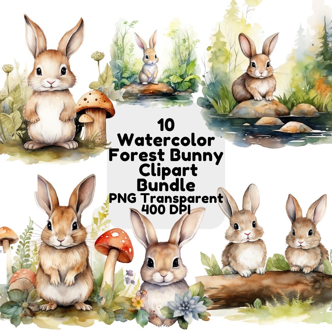 Watercolor Clipart Cute Bunny Clipart Nursery Art Woodland Animal Bunny ...