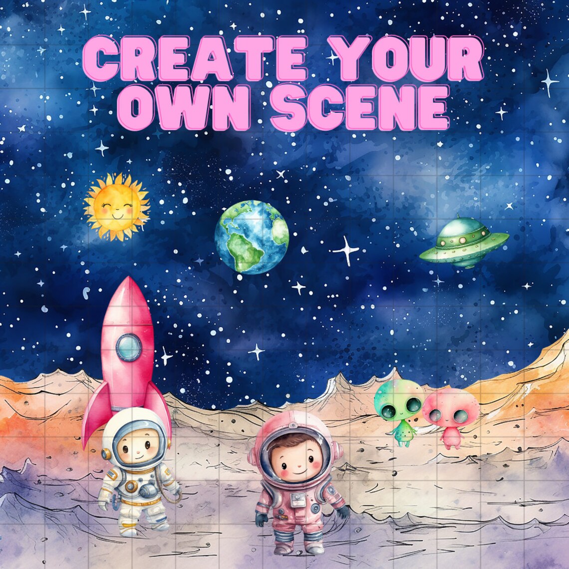 Cute Watercolor Space Clipart Nursery Decor Adorable Astronaut - Etsy