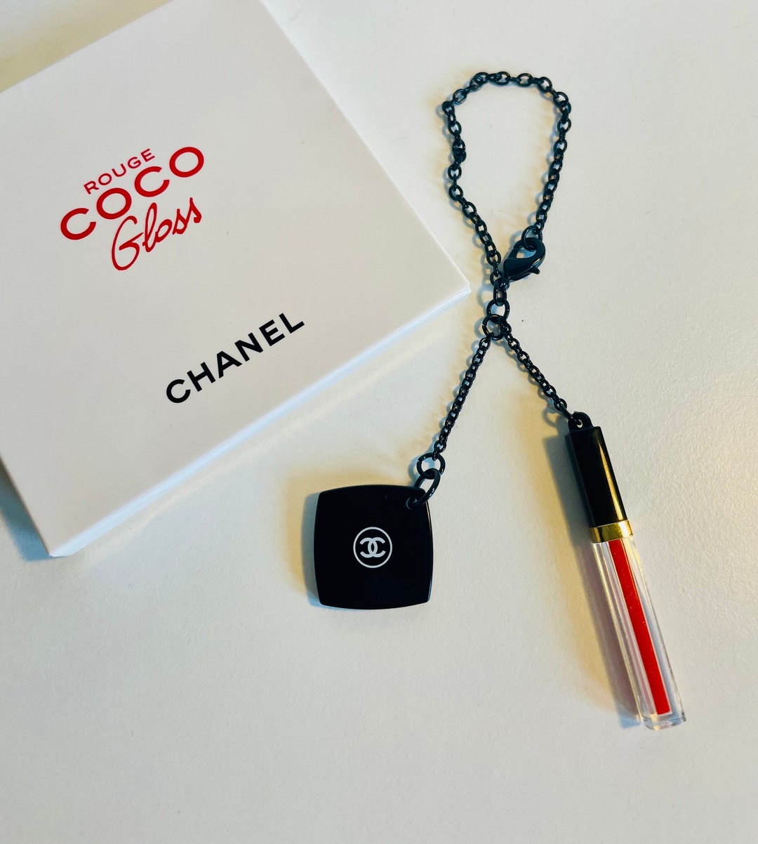 Authentic Chanel Key Chain, Rouge Coco Gloss, Miniature Mirror ...