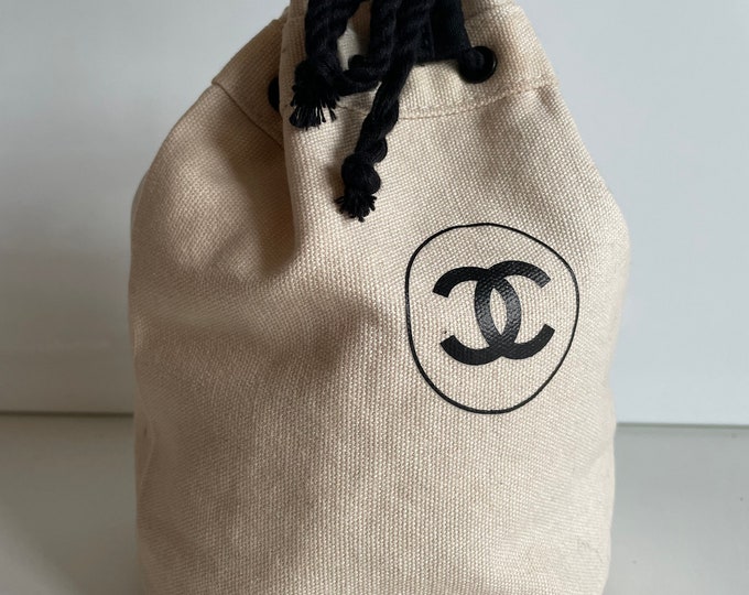 Vintage Chanel Drawstring Bag, Beige, Canvas, Authentic - Etsy