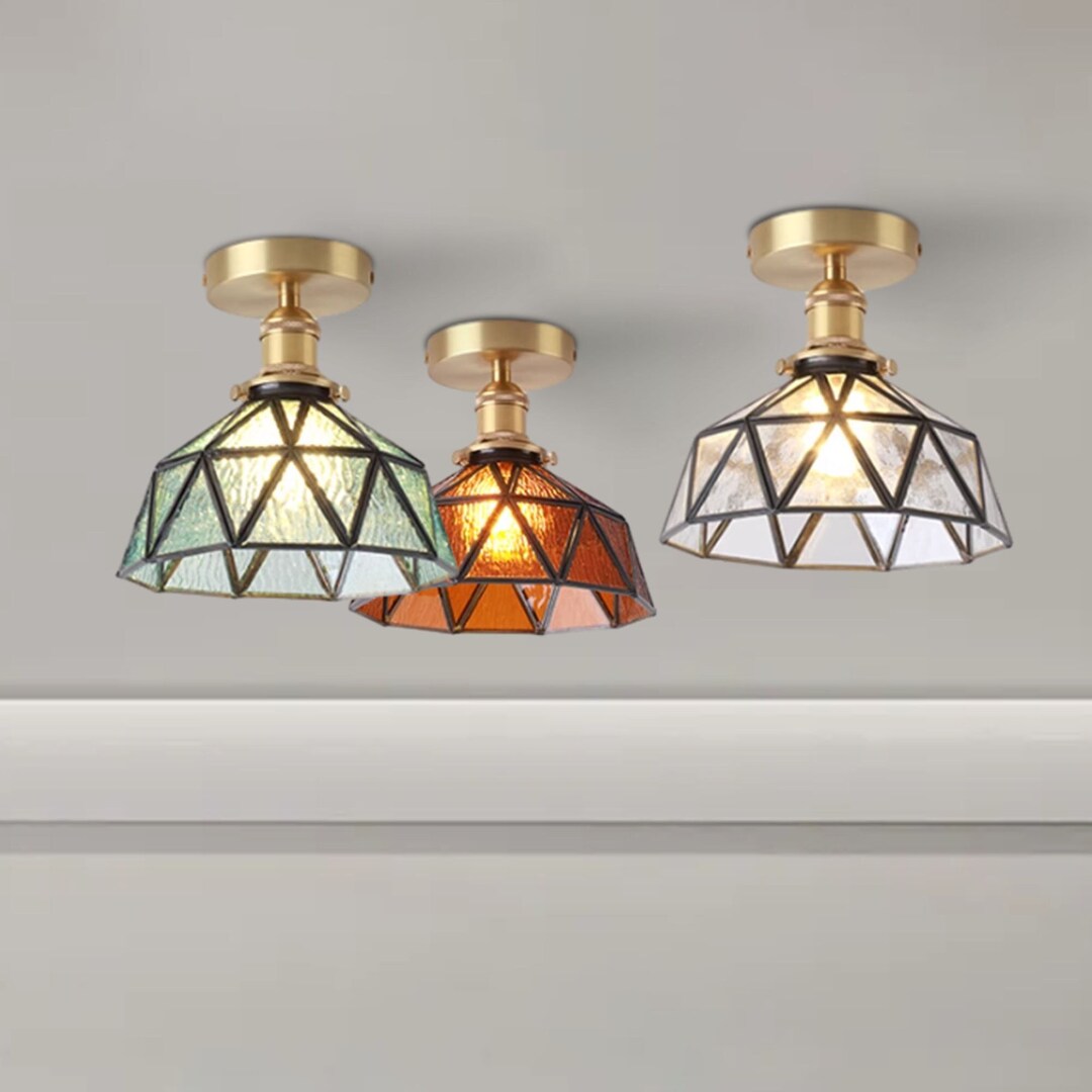 Colorful Glass Brass Ceiling Light-bedroom Living Room Decor - Etsy
