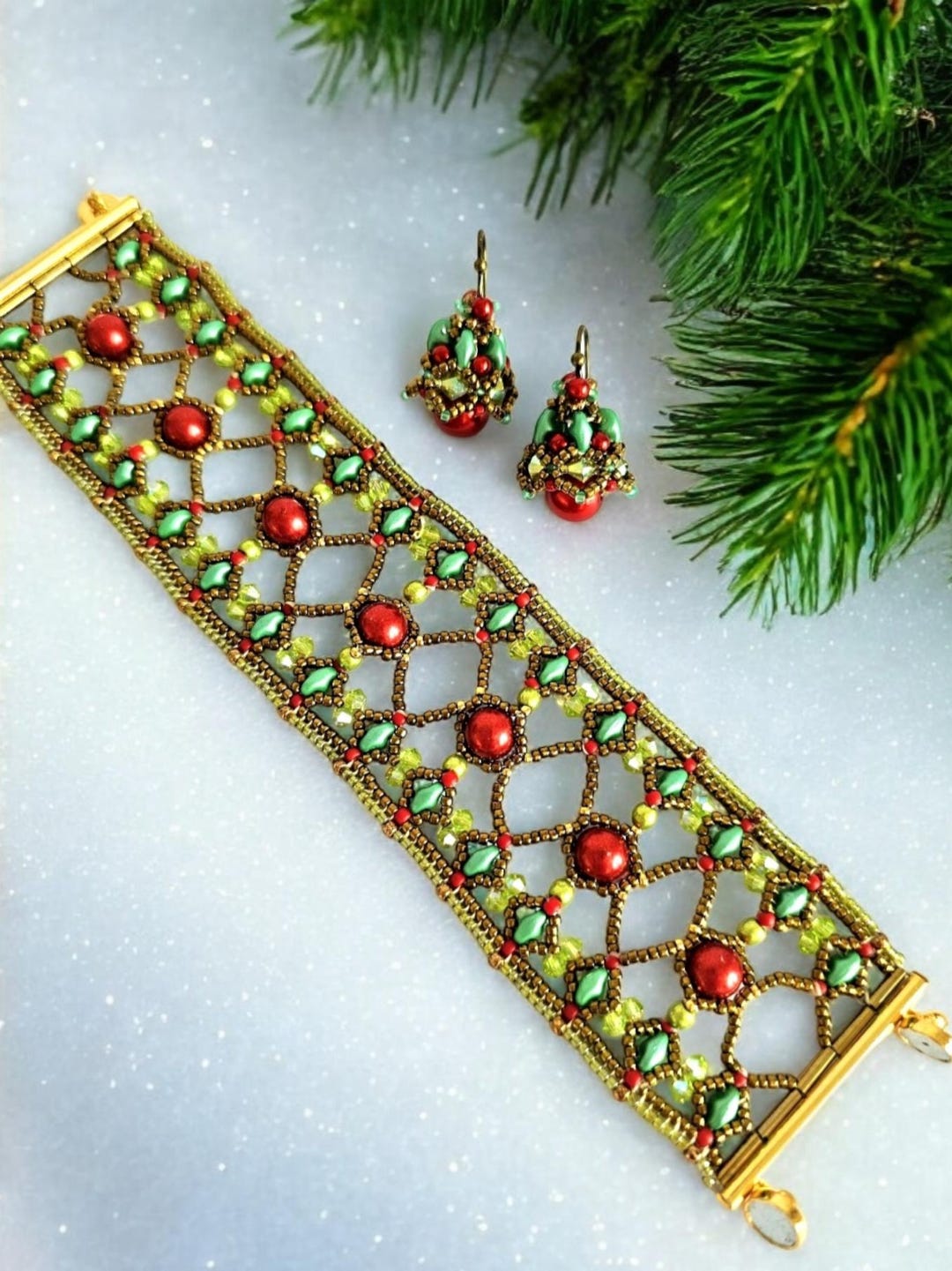 Beading Tutorial - Beautifull Christmas Bracelet and Earrings, Beading ...