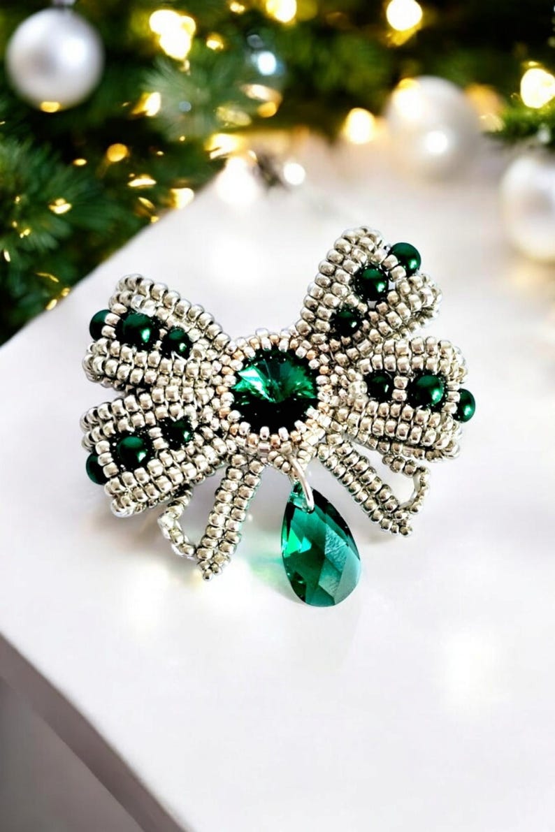 Beaded Christmas Bow Ornament Tutorial: Peyote, Herringbone Stitch (PDF ...