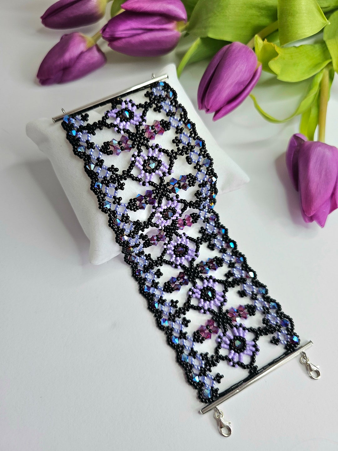 Violet Beaded Bracelet: Vintage Victorian Style, Stainless Steel - Etsy